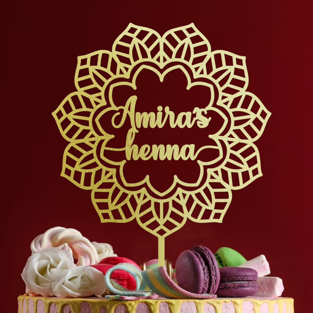 Houten cake topper voor Henna party: mandala met naam | Krafti