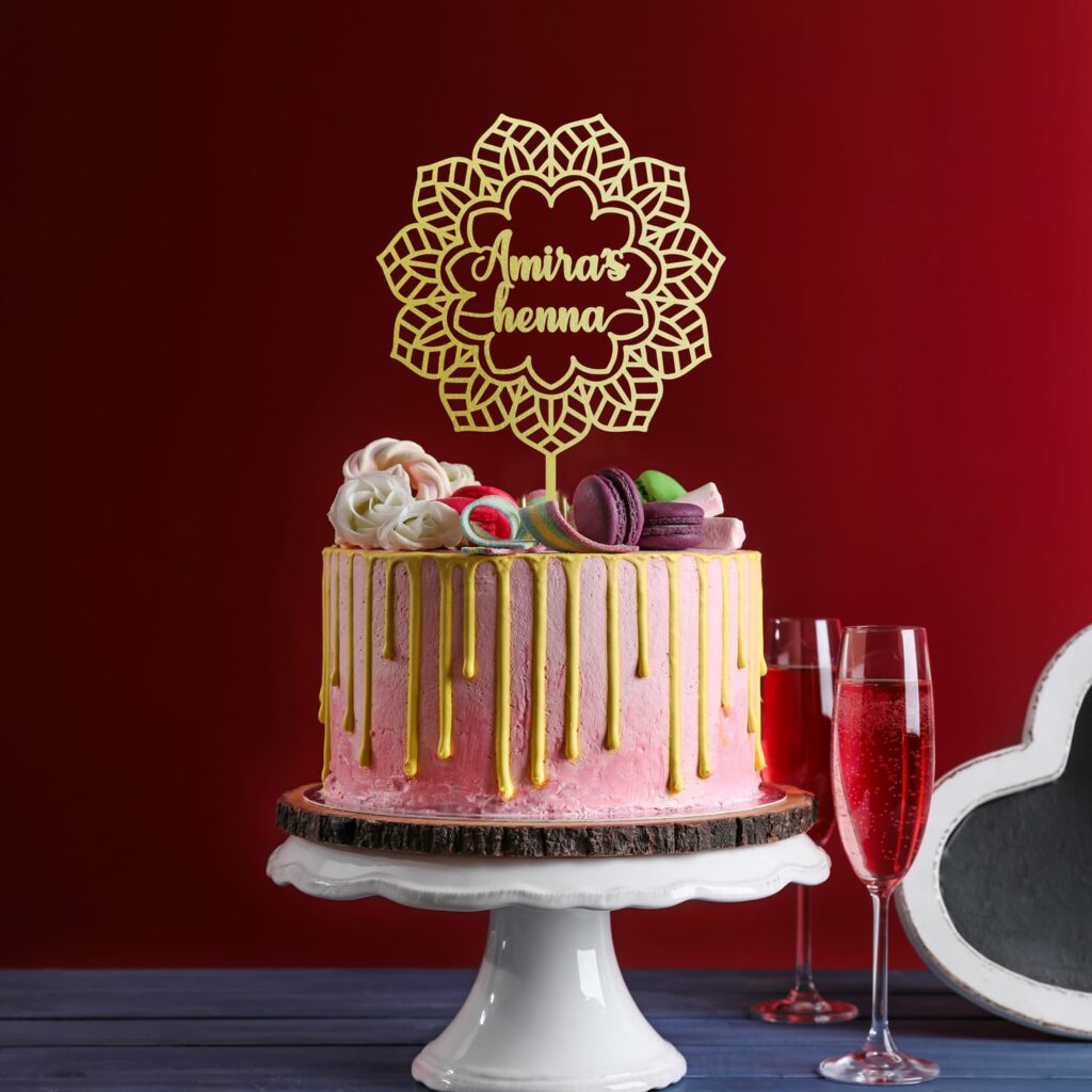 Houten cake topper voor Henna party: mandala met naam | Krafti